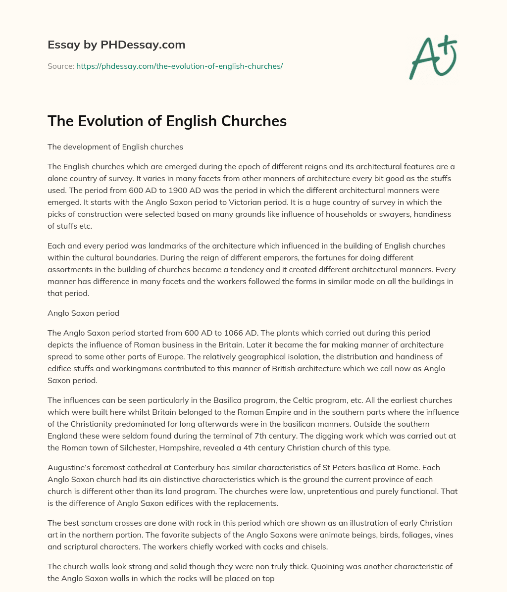 The Evolution of English Churches - PHDessay.com