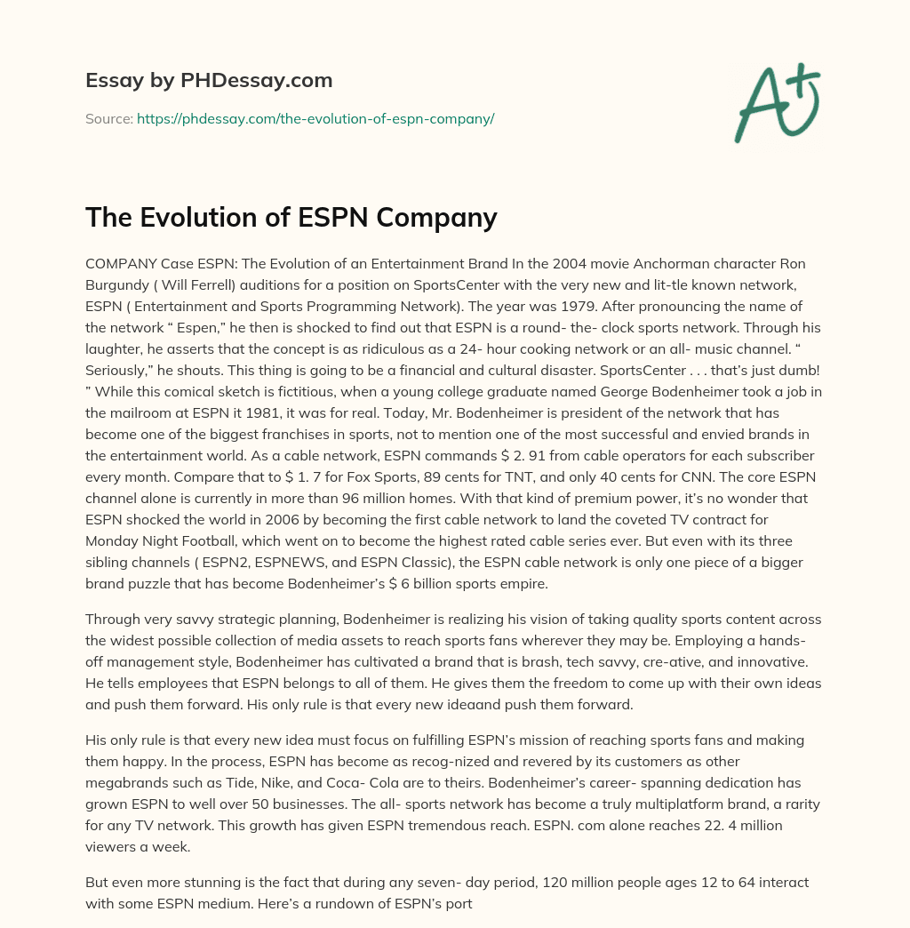 The Evolution of ESPN Company - PHDessay.com
