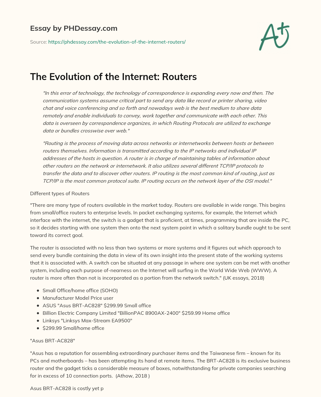 The Evolution of the Internet: Routers - PHDessay.com