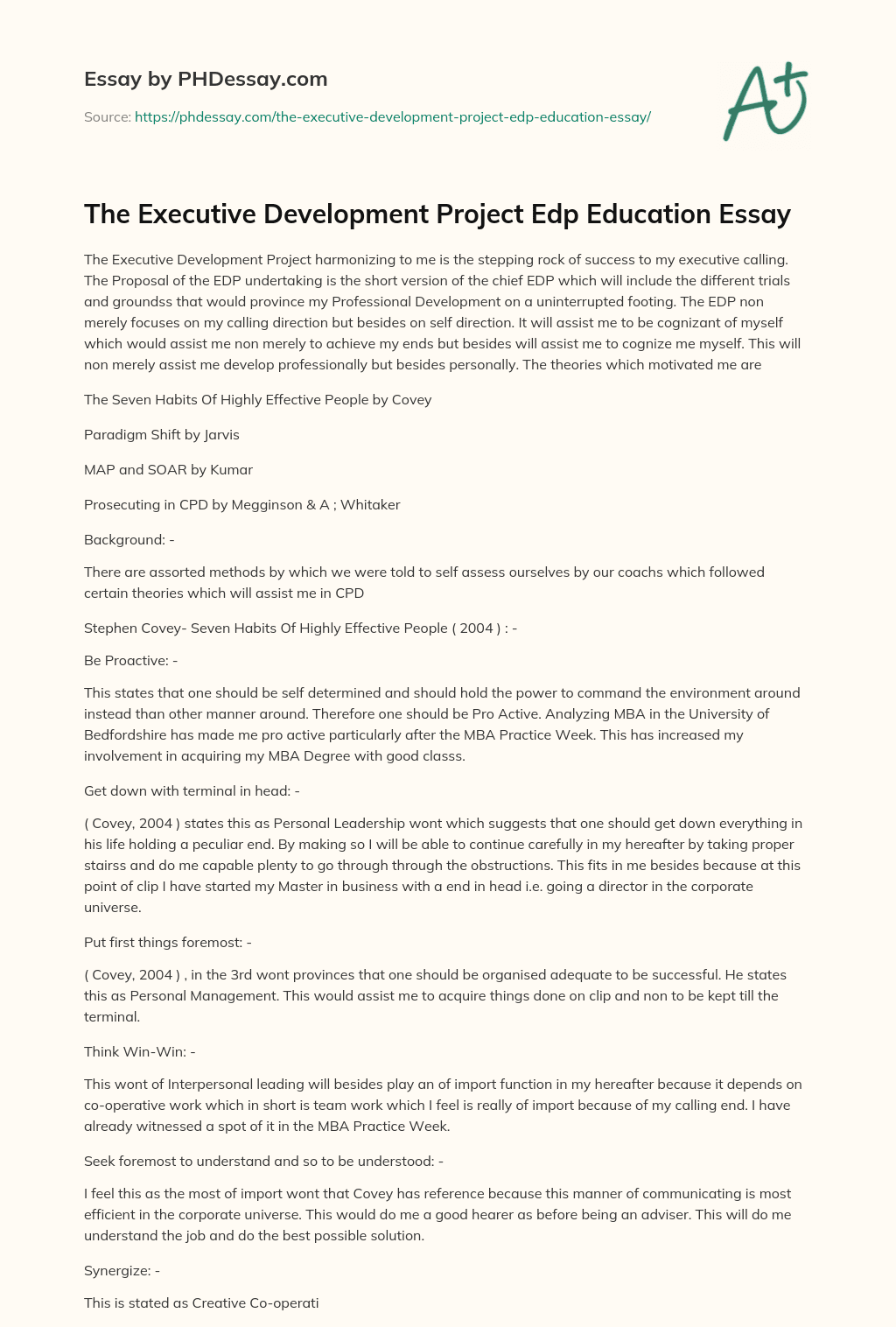 The Executive Development Project Edp Education Essay - PHDessay.com