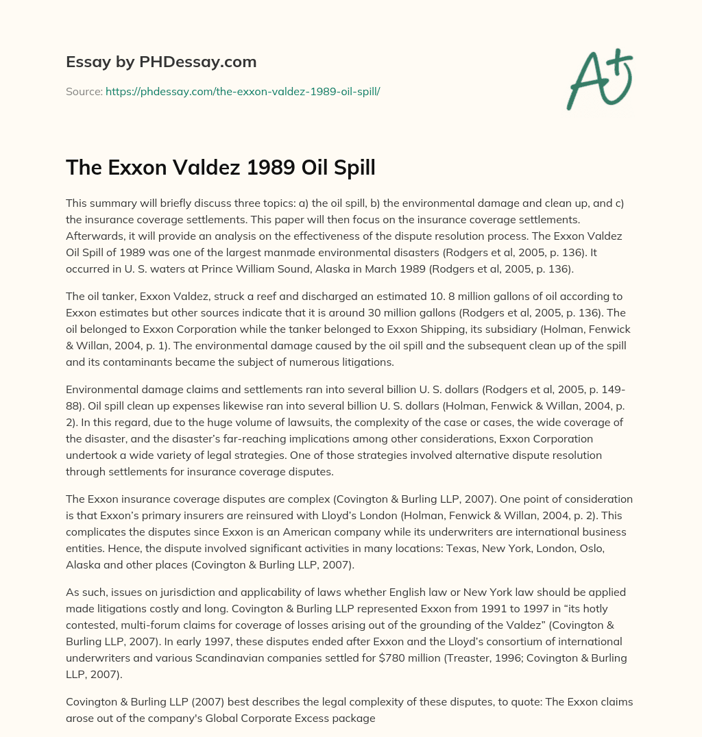 The Exxon Valdez 1989 Oil Spill - PHDessay.com