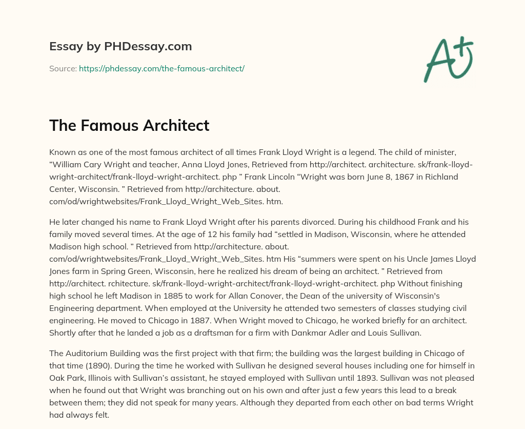 The Famous Architect (300 Words) - PHDessay.com