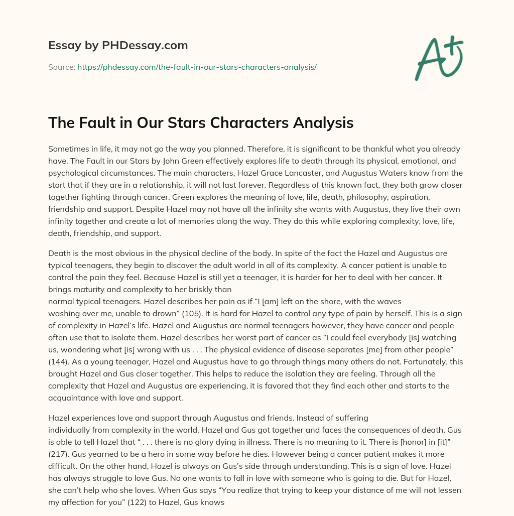 The Fault In Our Stars Characters Analysis Essay Paper Example ...