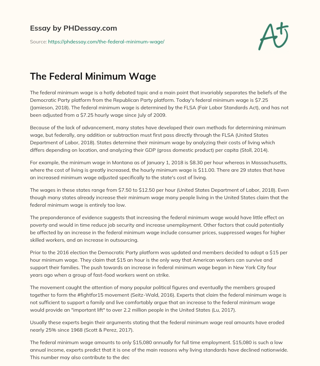 The Federal Minimum Wage - PHDessay.com