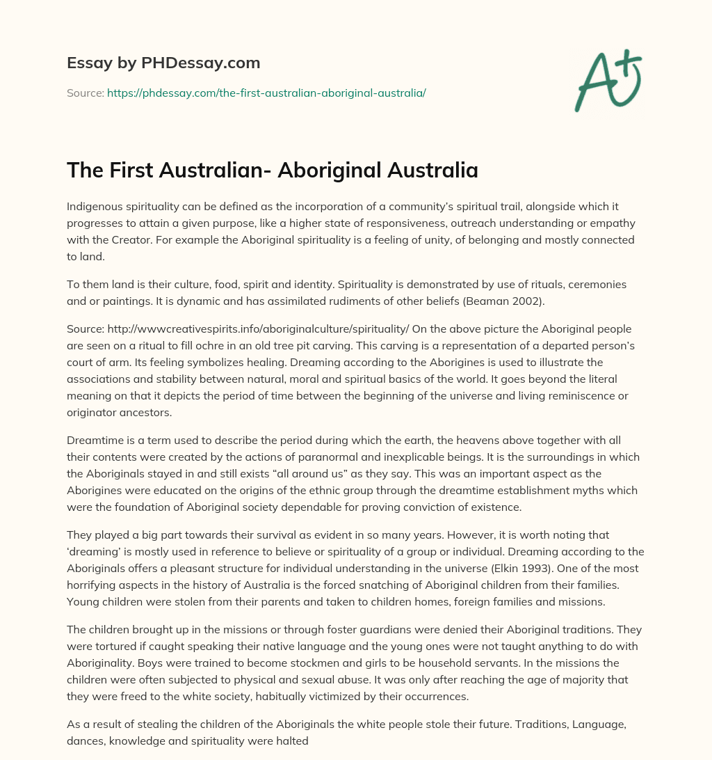 The First Australian- Aboriginal Australia - PHDessay.com