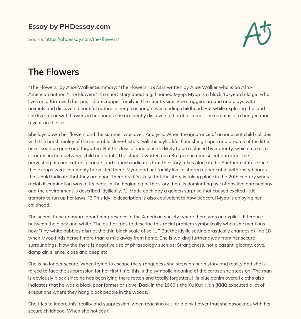 The Flowers (600 Words) - PHDessay.com