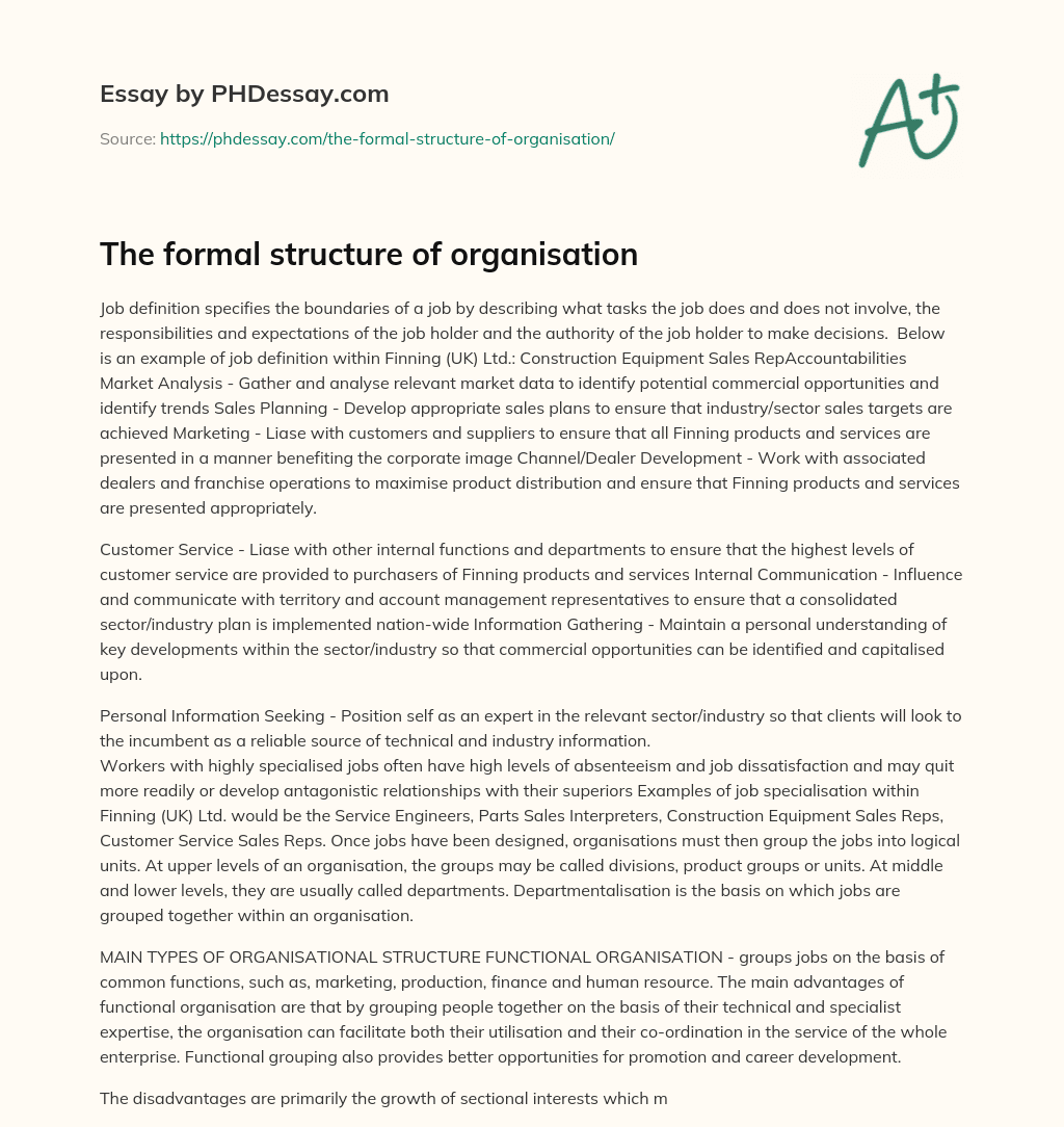 The formal structure of organisation (500 Words) - PHDessay.com