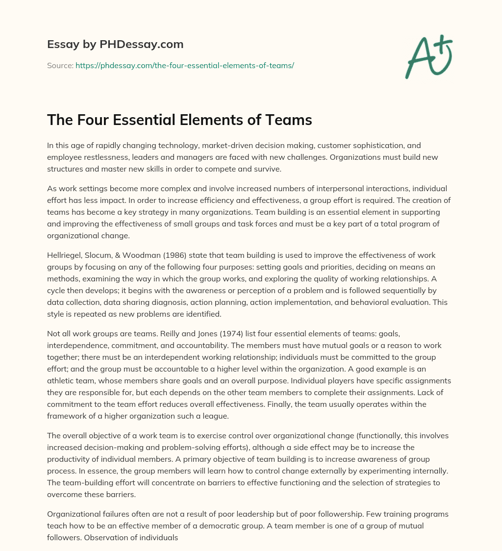 The Four Essential Elements of Teams - PHDessay.com
