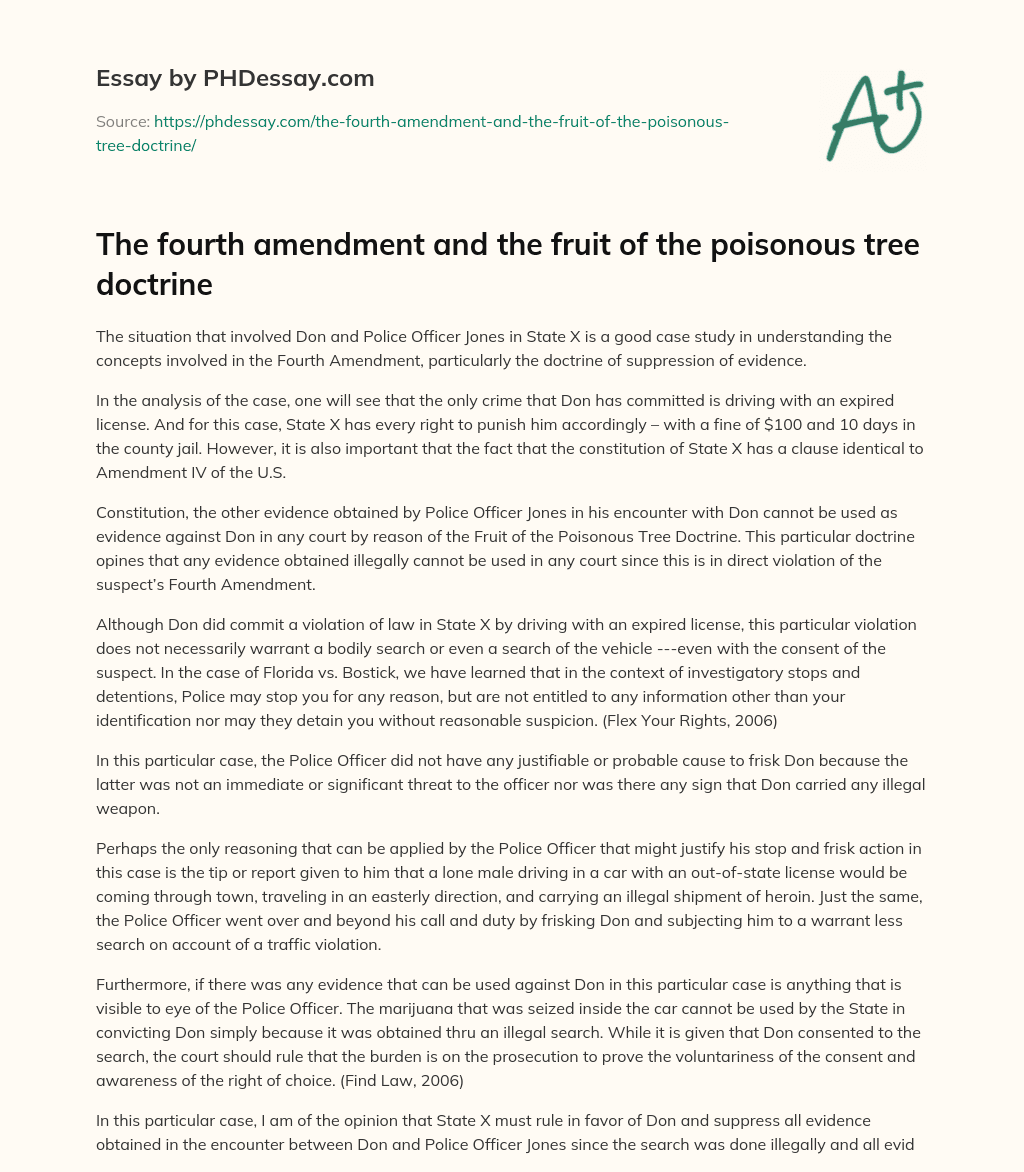 The fourth amendment and the fruit of the poisonous tree doctrine (600 ...
