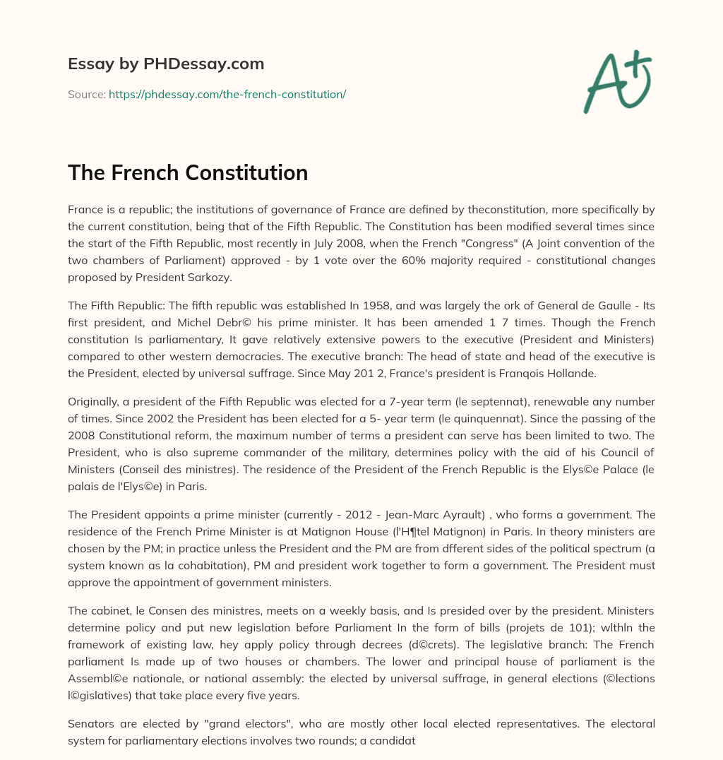 The French Constitution - PHDessay.com