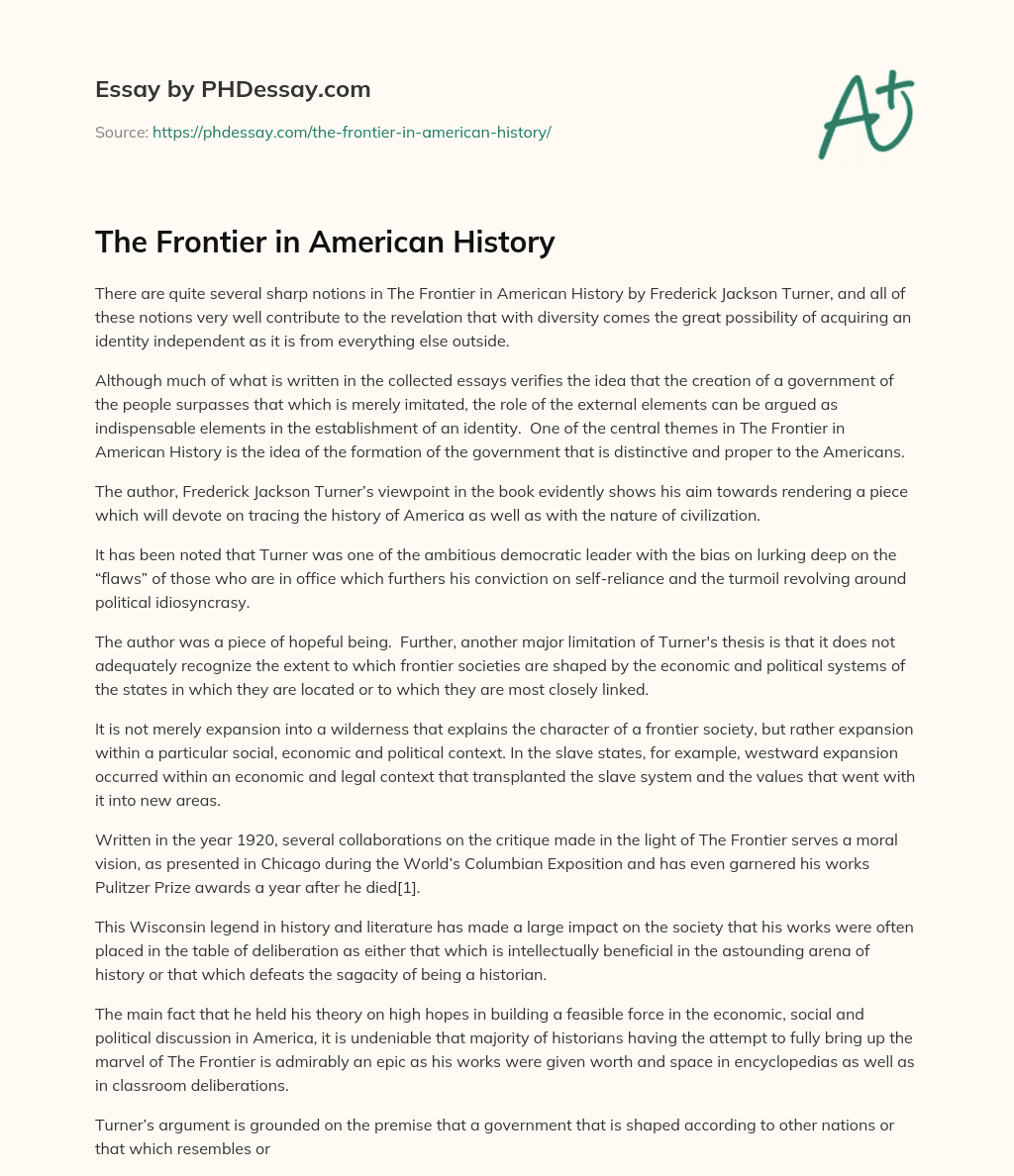The Frontier in American History - PHDessay.com