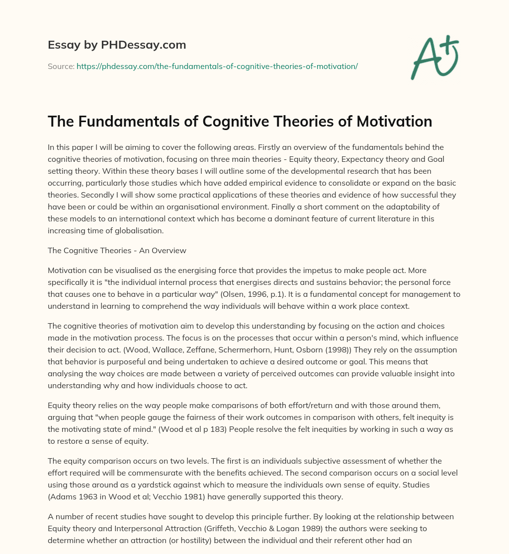 The Fundamentals of Cognitive Theories of Motivation - PHDessay.com