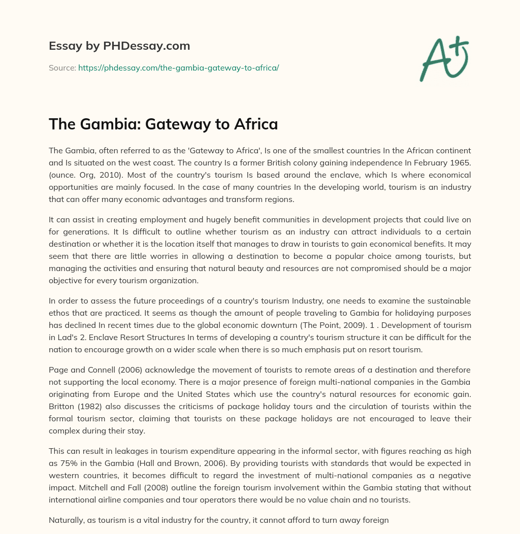 The Gambia: Gateway to Africa (600 Words) - PHDessay.com