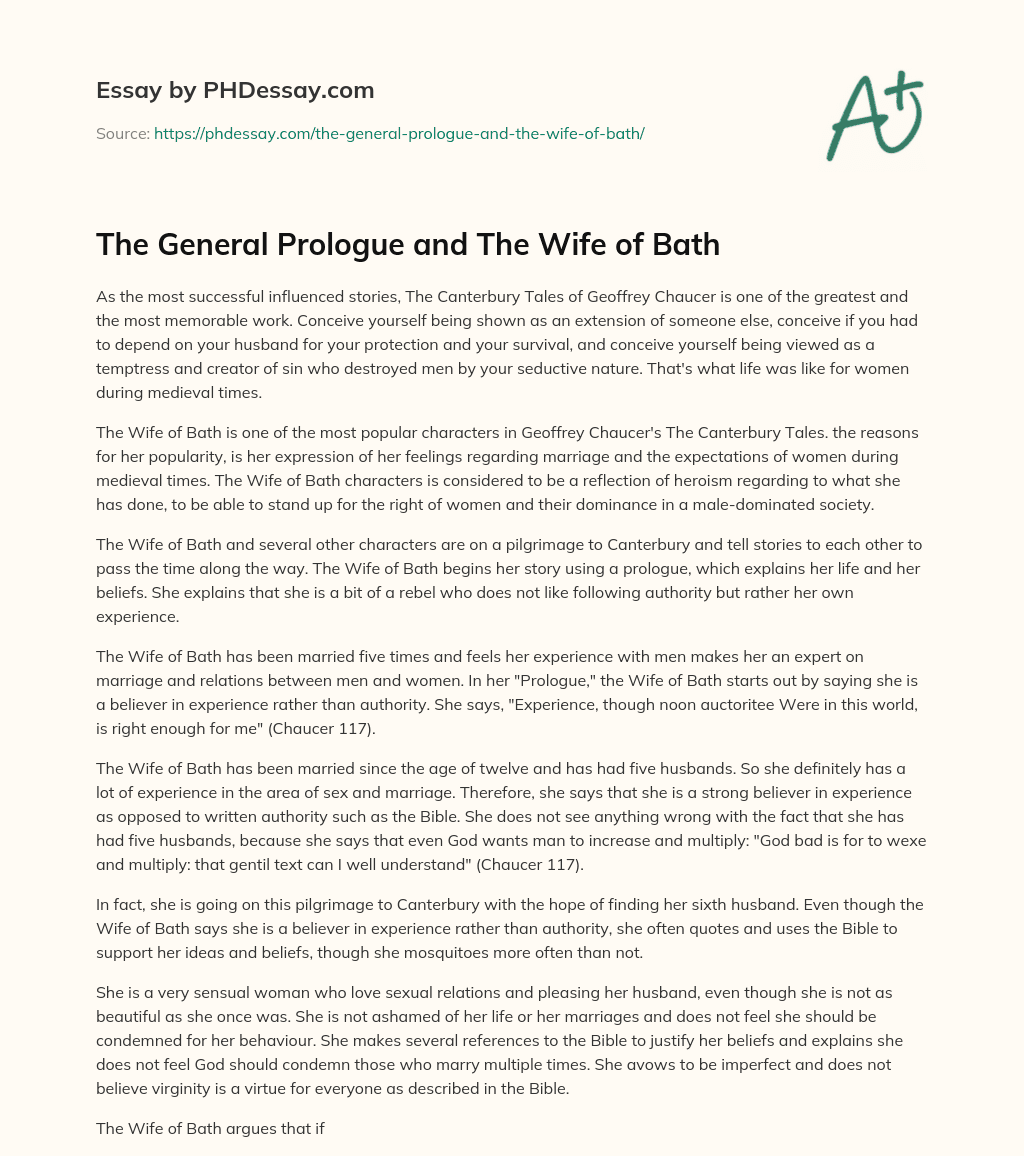 The General Prologue and The Wife of Bath - PHDessay.com