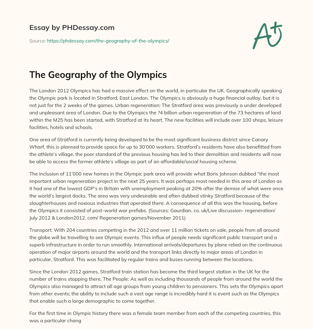 The Geography of the Olympics - PHDessay.com