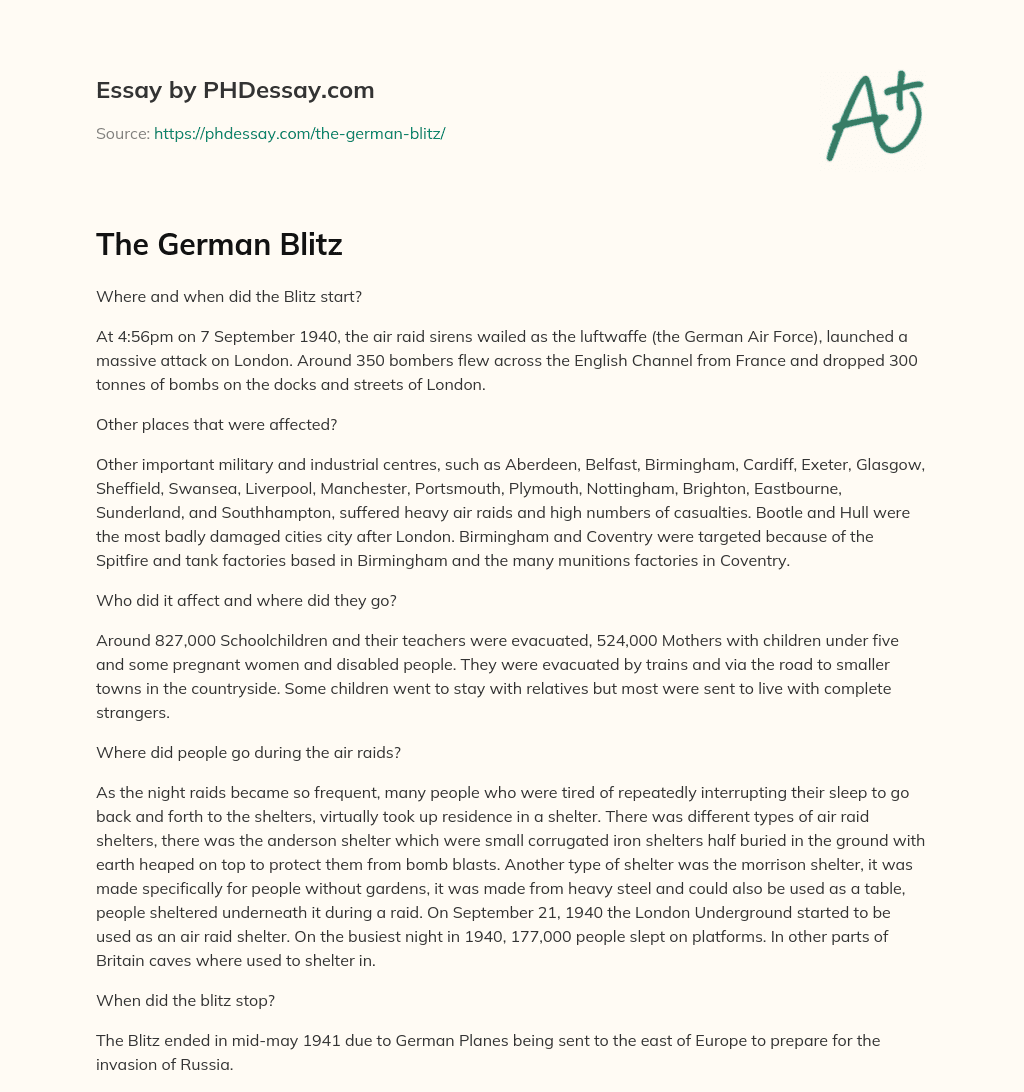 The German Blitz (400 Words) - PHDessay.com