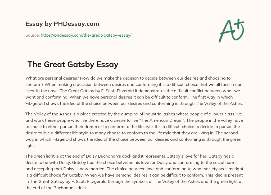 The Great Gatsby Essay Example (300 Words) - PHDessay.com