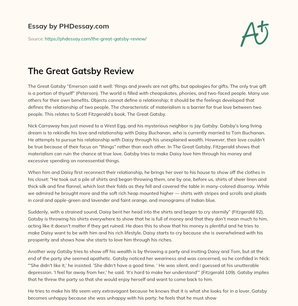 The Great Gatsby Review - PHDessay.com