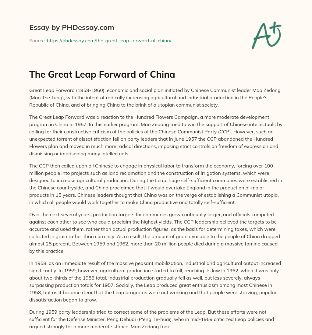 The Great Leap Forward of China - PHDessay.com