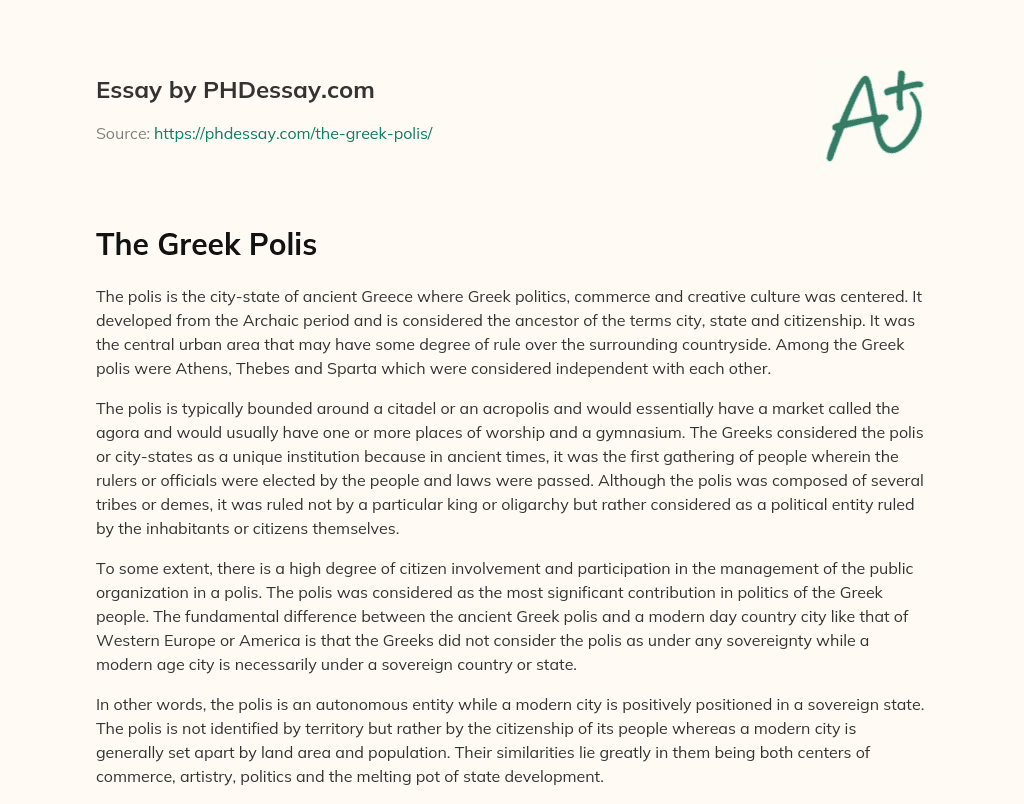 The Greek Polis (300 Words) - PHDessay.com