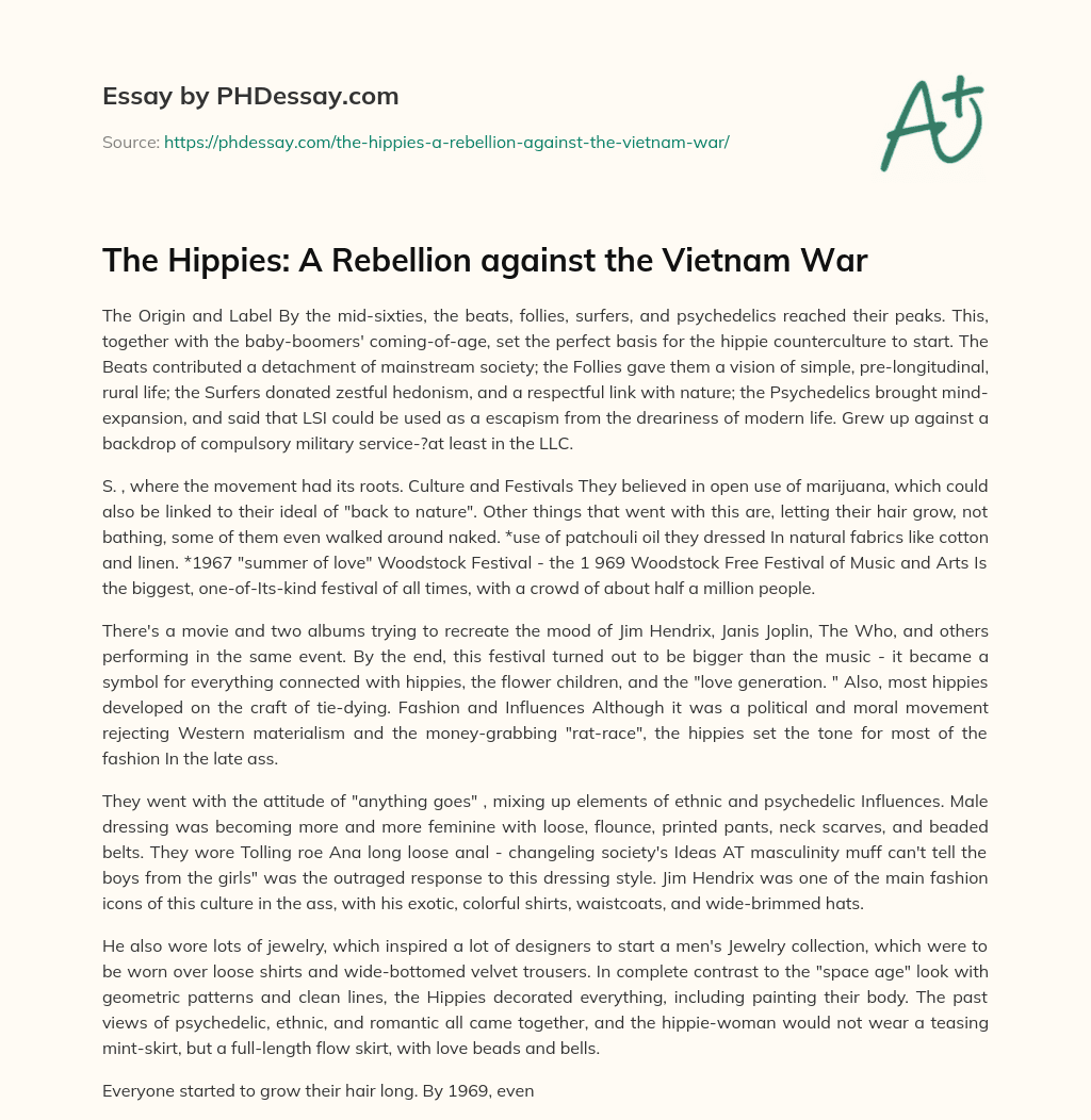 The Hippies: A Rebellion against the Vietnam War - PHDessay.com