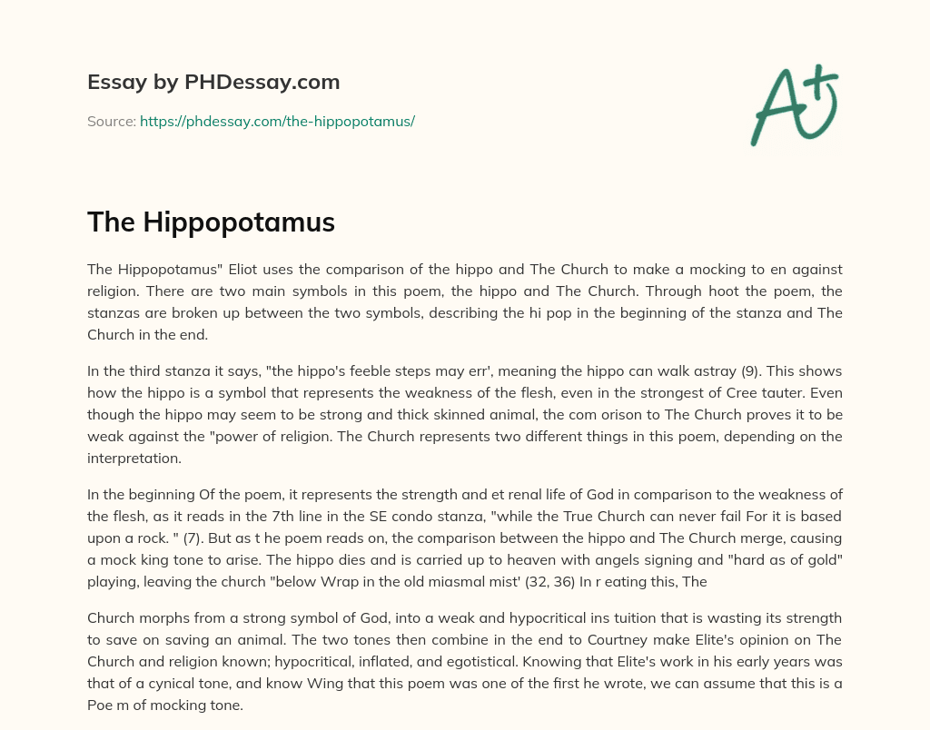 The Hippopotamus Analysis Essay Example (300 Words) - PHDessay.com