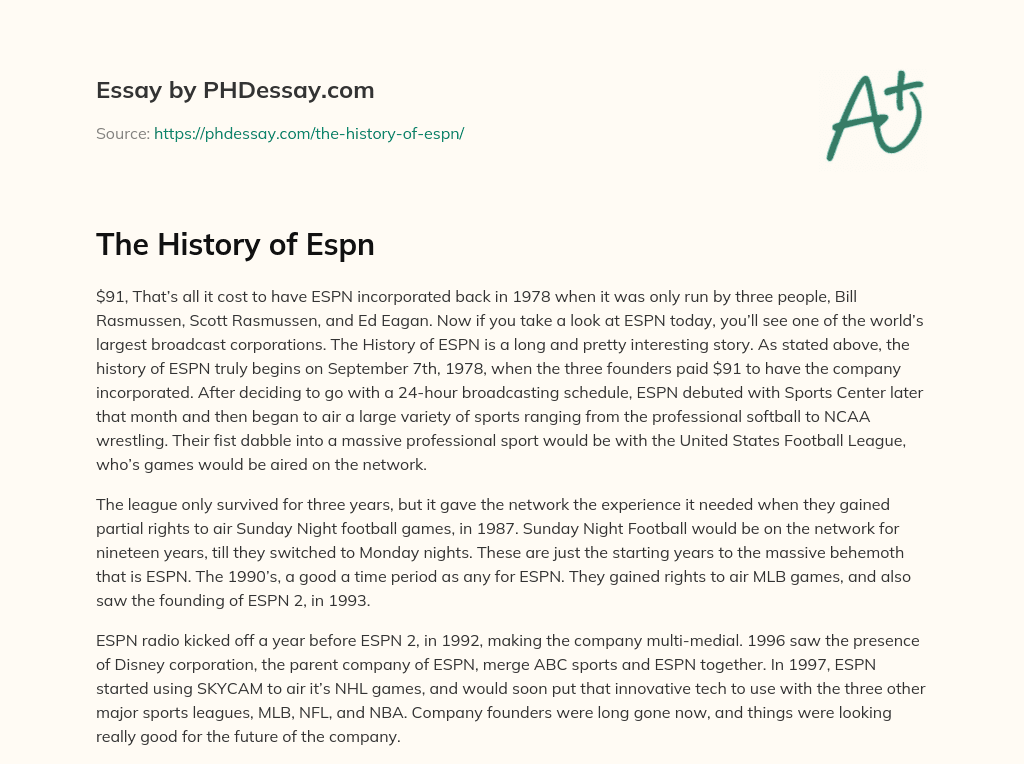 The History of Espn (300 Words) - PHDessay.com
