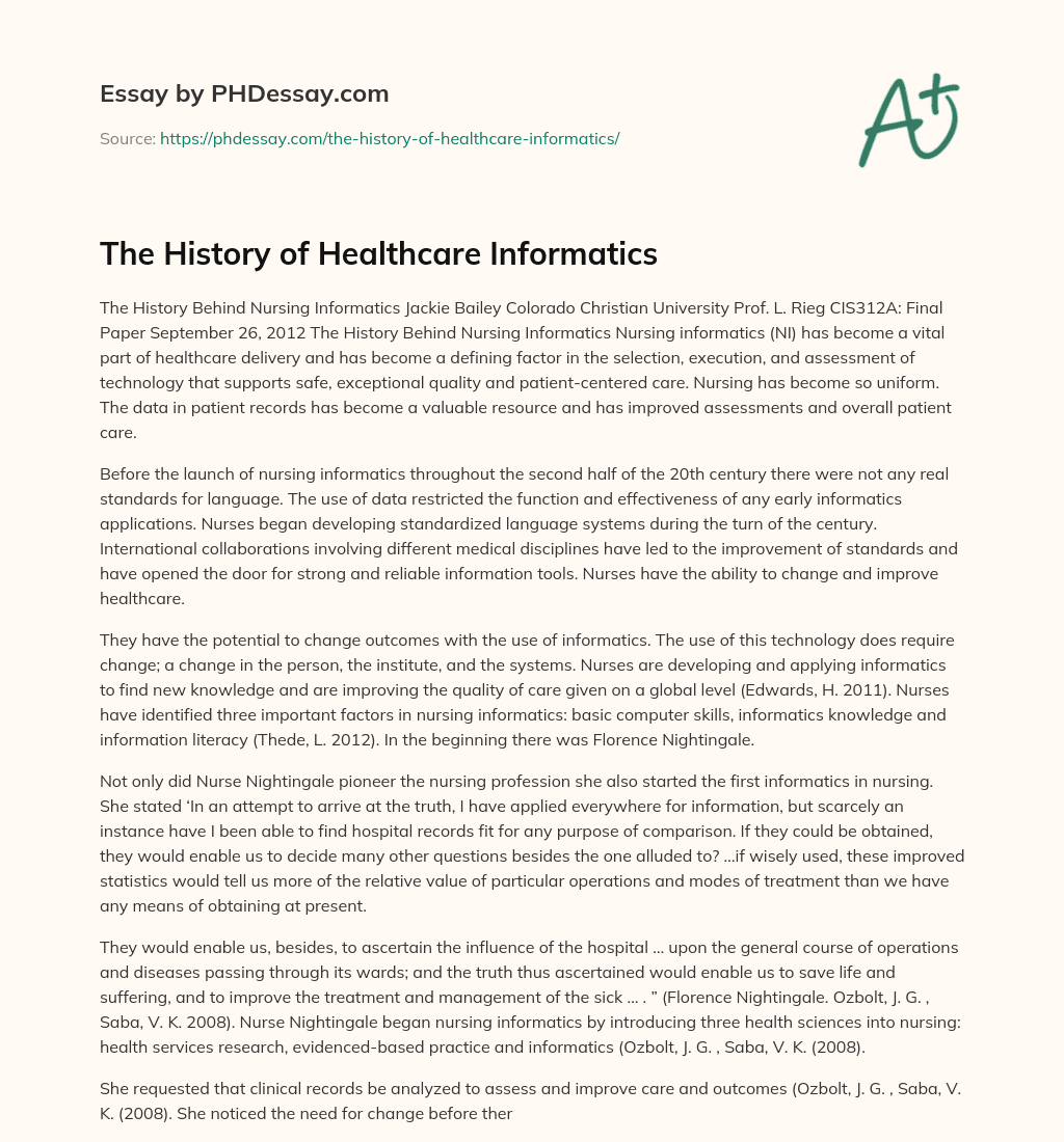 The History of Healthcare Informatics - PHDessay.com