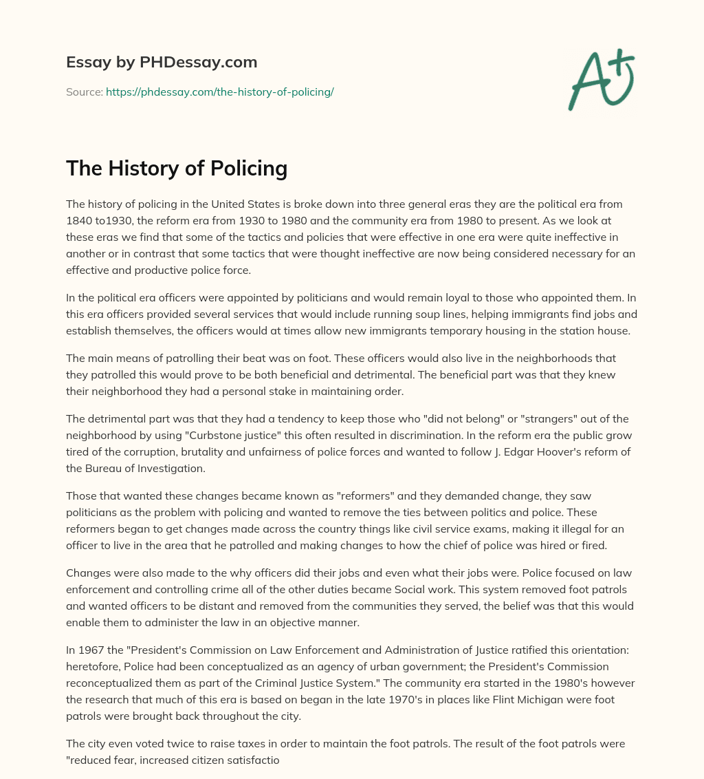The History of Policing - PHDessay.com