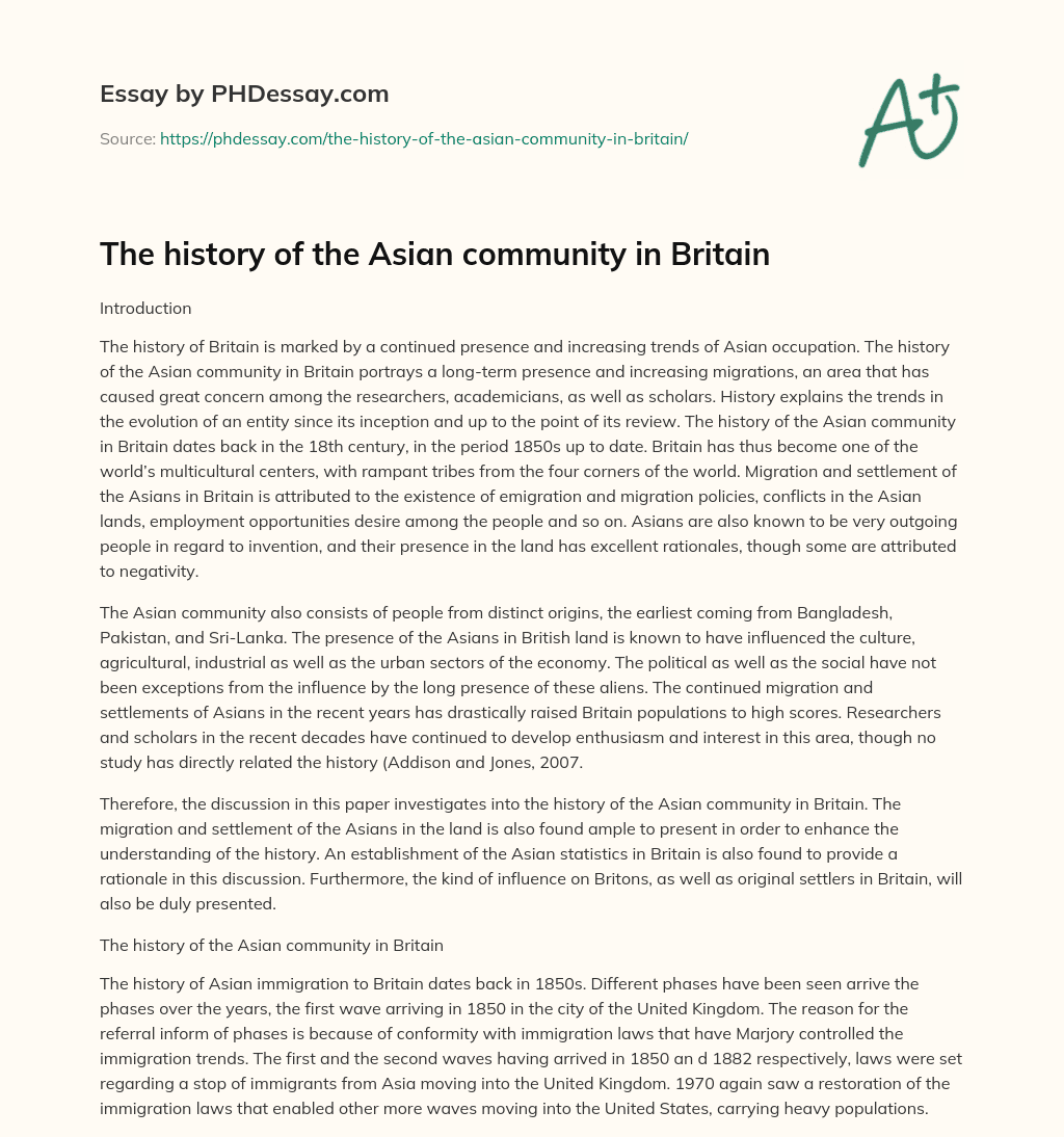 The history of the Asian community in Britain - PHDessay.com