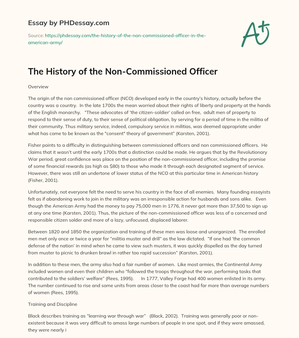 The History of the Non-Commissioned Officer - PHDessay.com