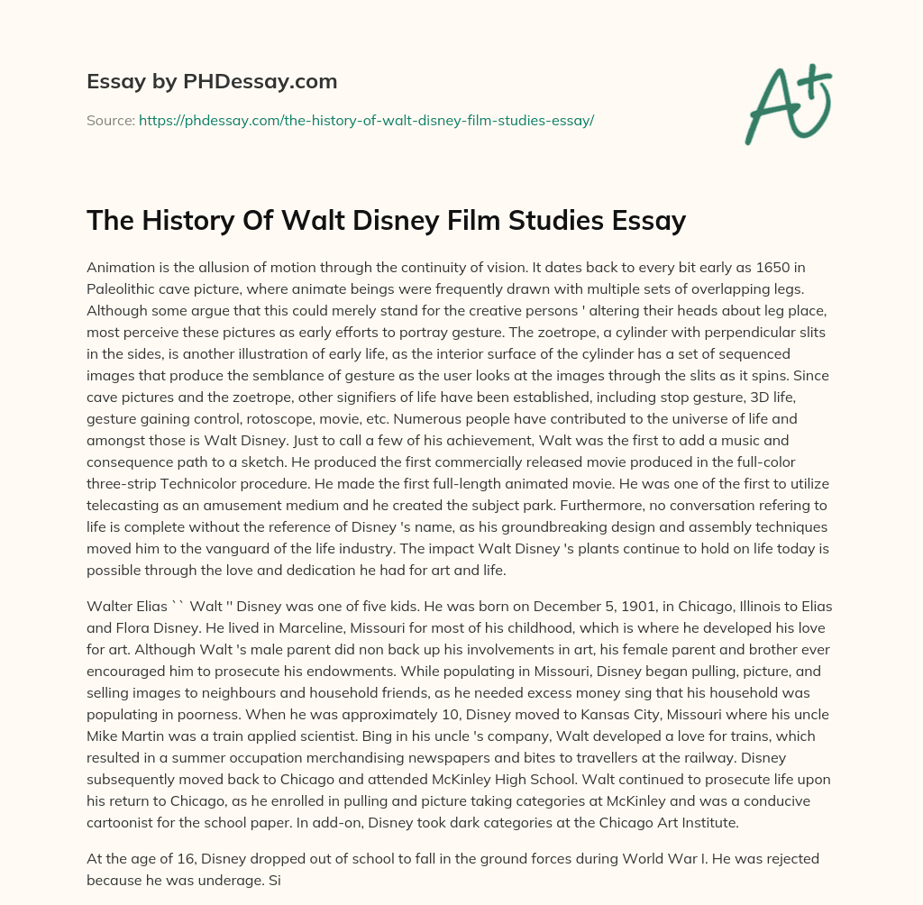 The History Of Walt Disney Film Studies Essay - PHDessay.com