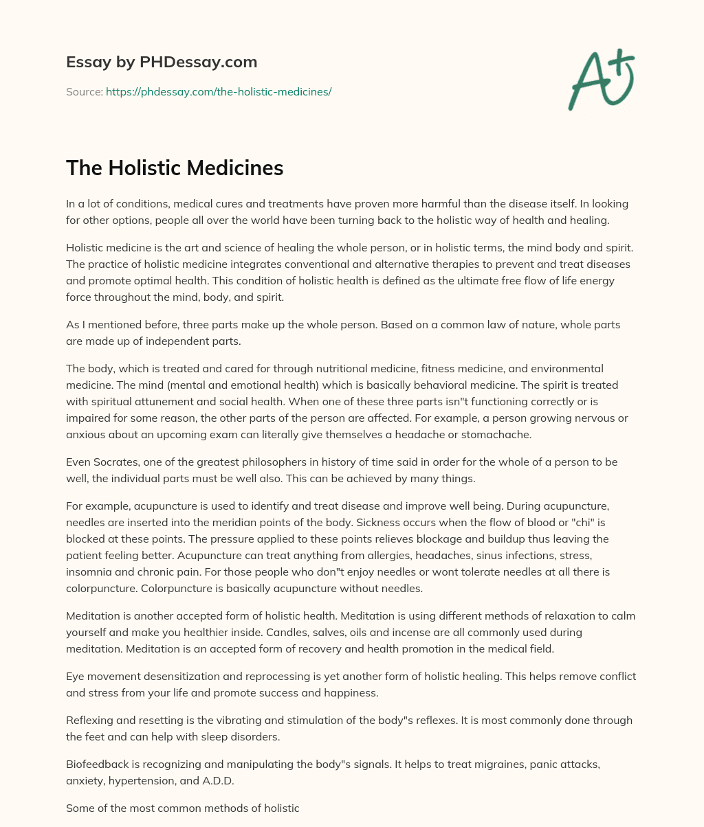 The Holistic Medicines - PHDessay.com