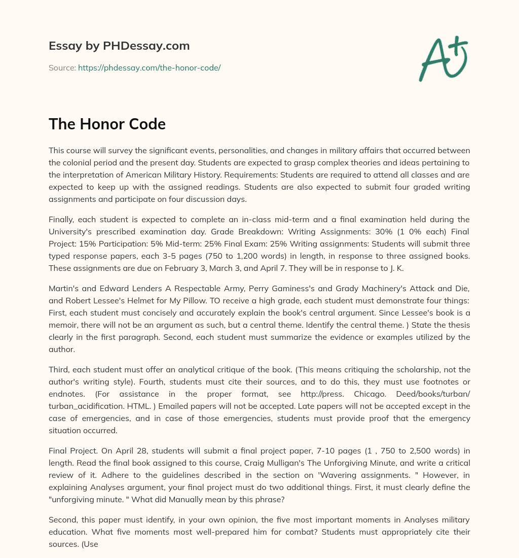The Honor Code - PHDessay.com