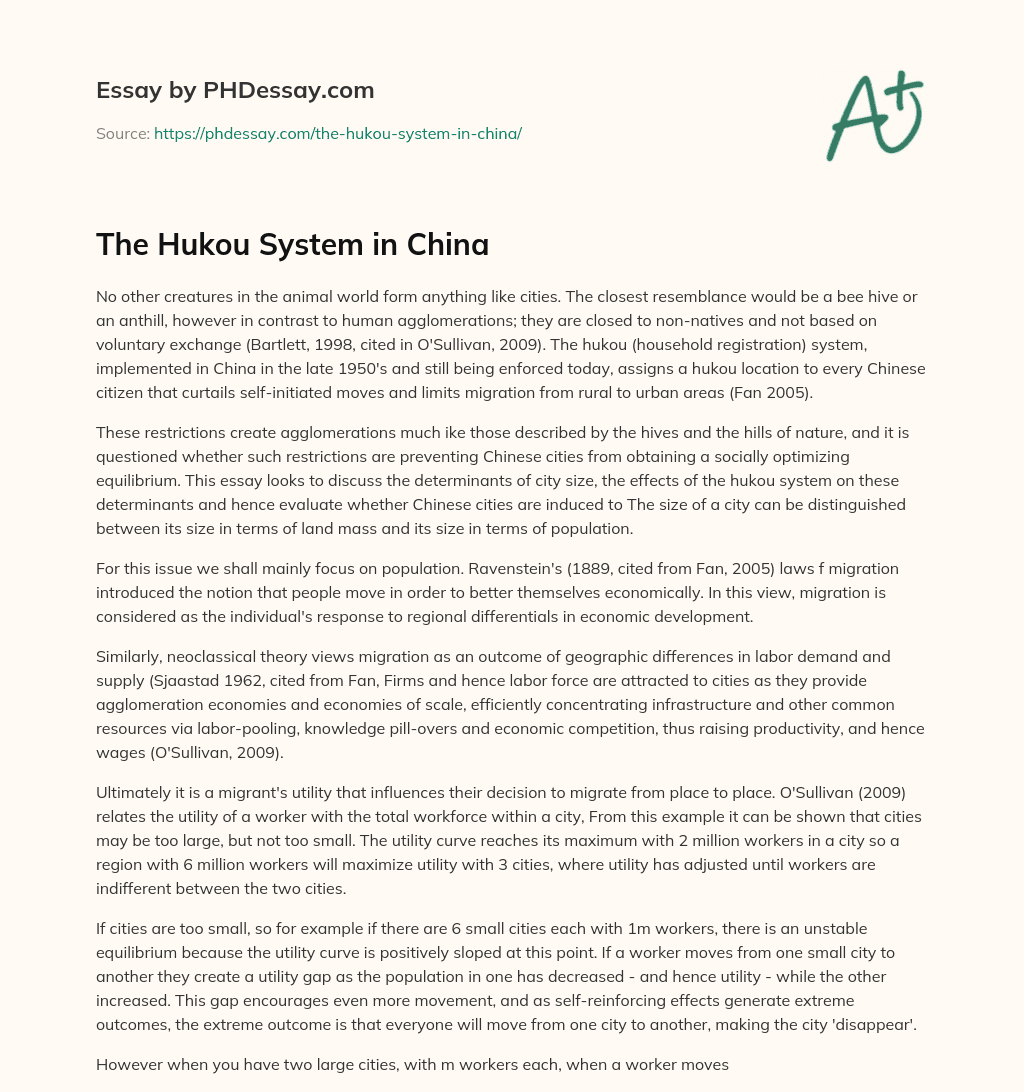 The Hukou System in China - PHDessay.com
