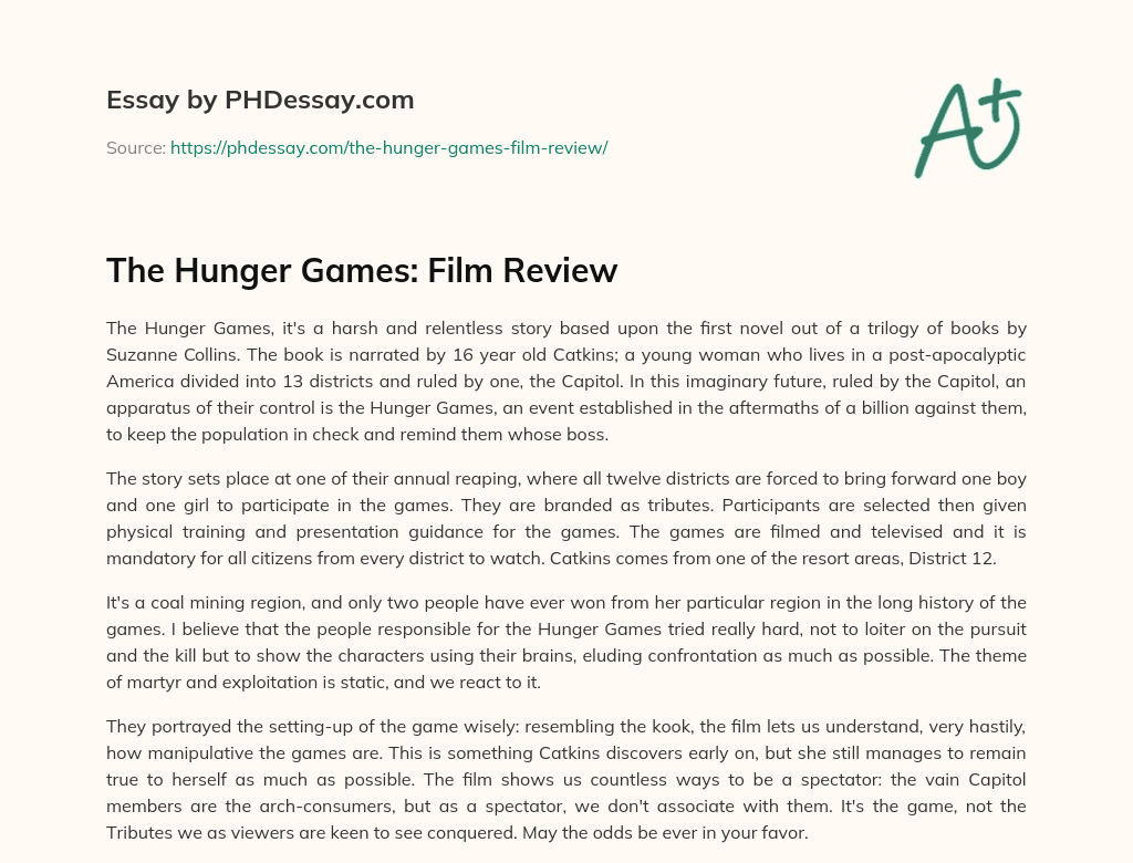 The Hunger Games: Film Review Essay Paper Example (300 Words ...