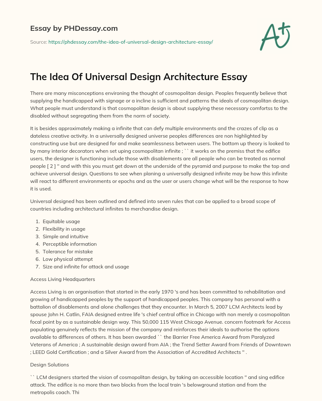The Idea Of Universal Design Architecture Essay - PHDessay.com