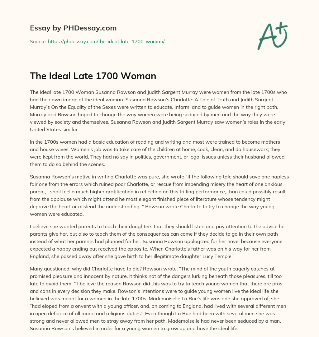 The Ideal Late 1700 Woman - PHDessay.com
