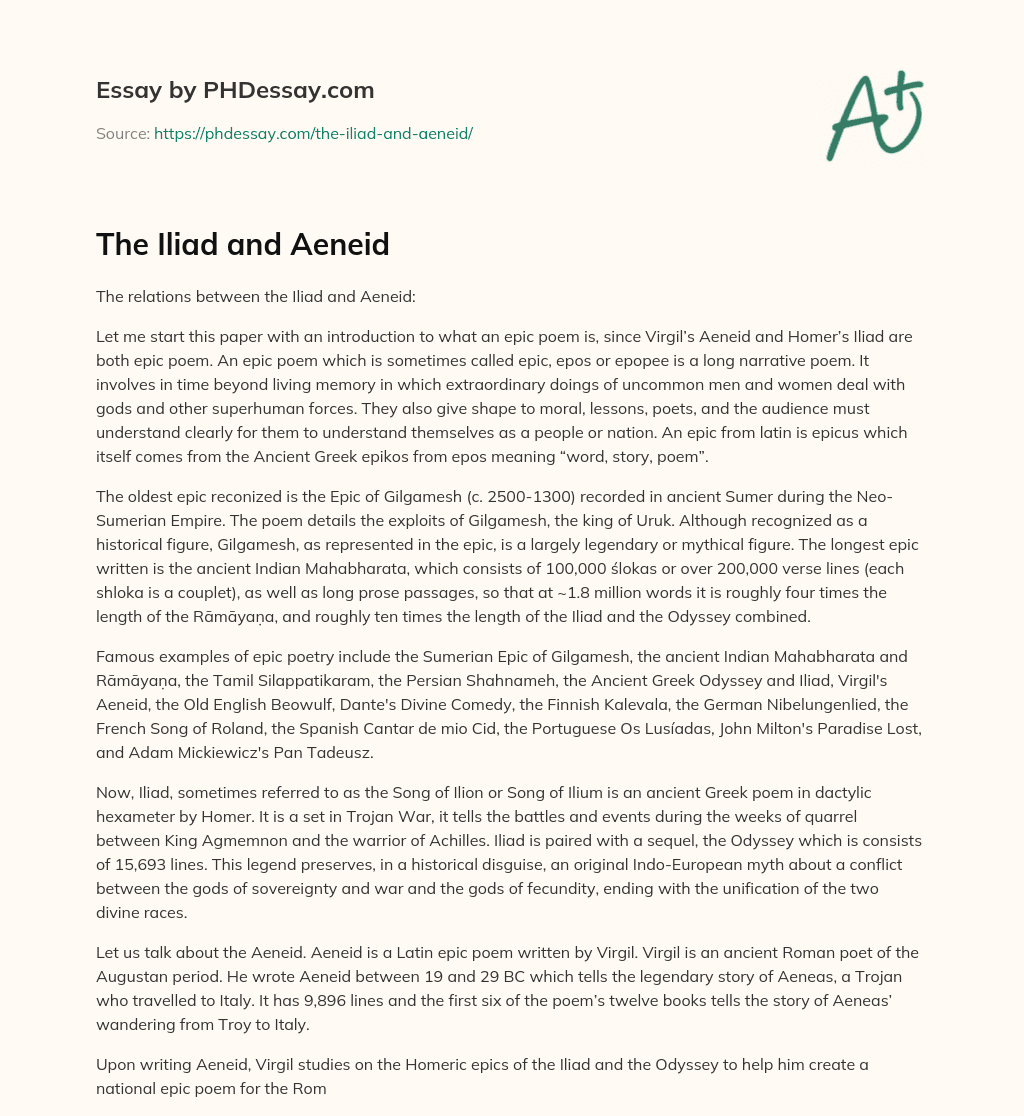 The Iliad And Aeneid Example - PHDessay.com