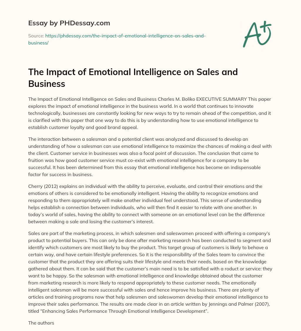 The Impact of Emotional Intelligence on Sales and Business - PHDessay.com