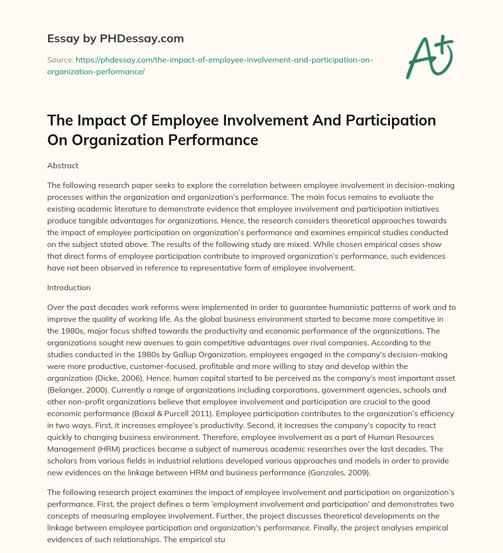 The Impact Of Employee Involvement And Participation On Organization ...