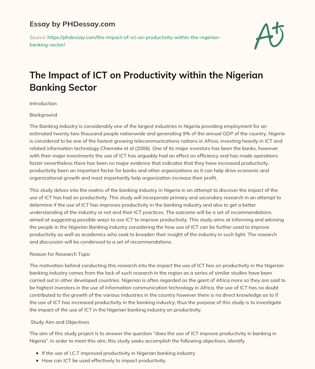 The Impact of ICT on Productivity within the Nigerian Banking Sector - PHDessay.com