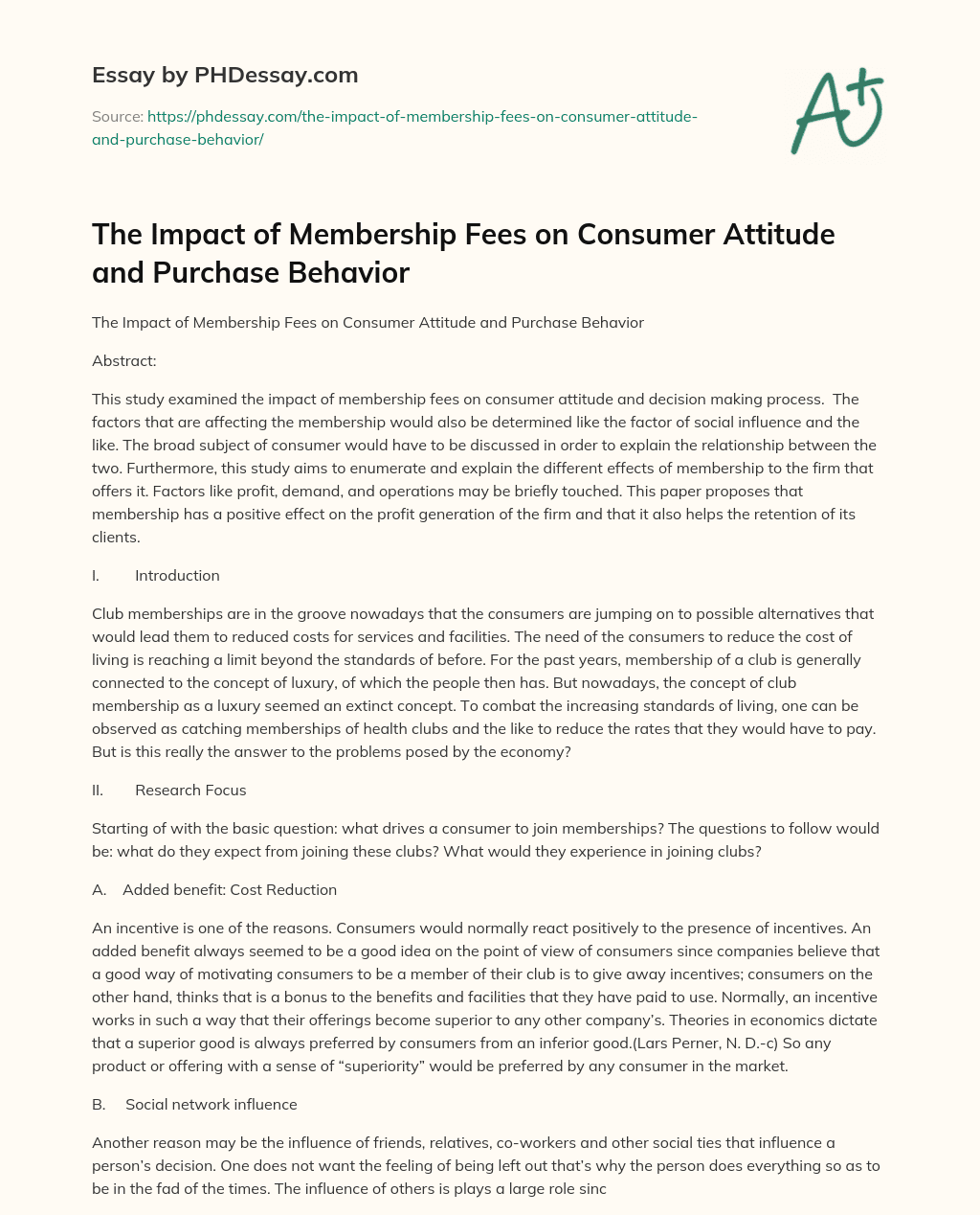 The Impact of Membership Fees on Consumer Attitude and Purchase Behavior - PHDessay.com