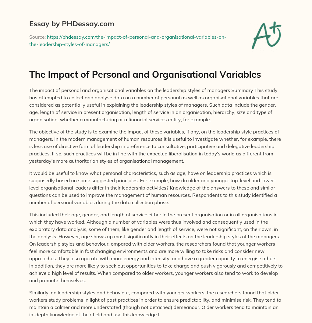 The Impact of Personal and Organisational Variables - PHDessay.com