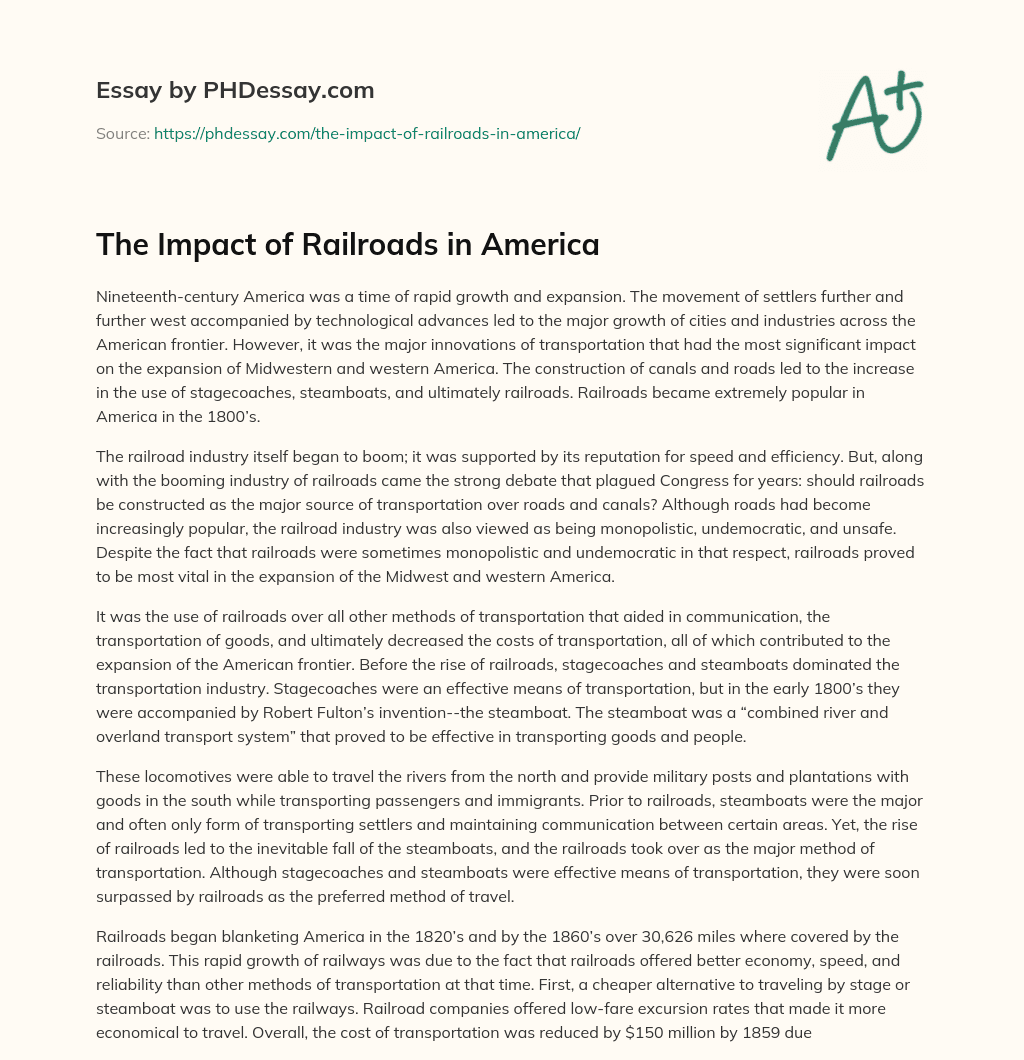 The Impact of Railroads in America - PHDessay.com