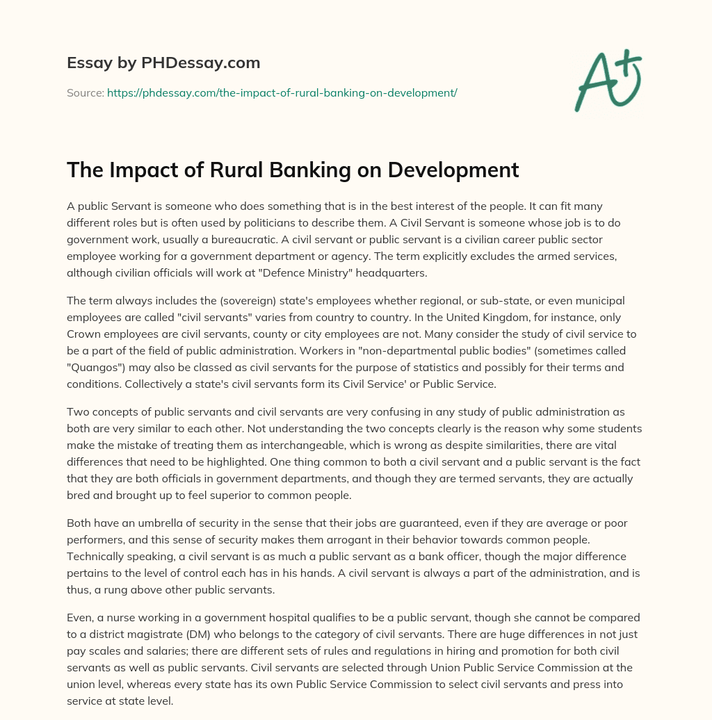 The Impact of Rural Banking on Development (500 Words) - PHDessay.com