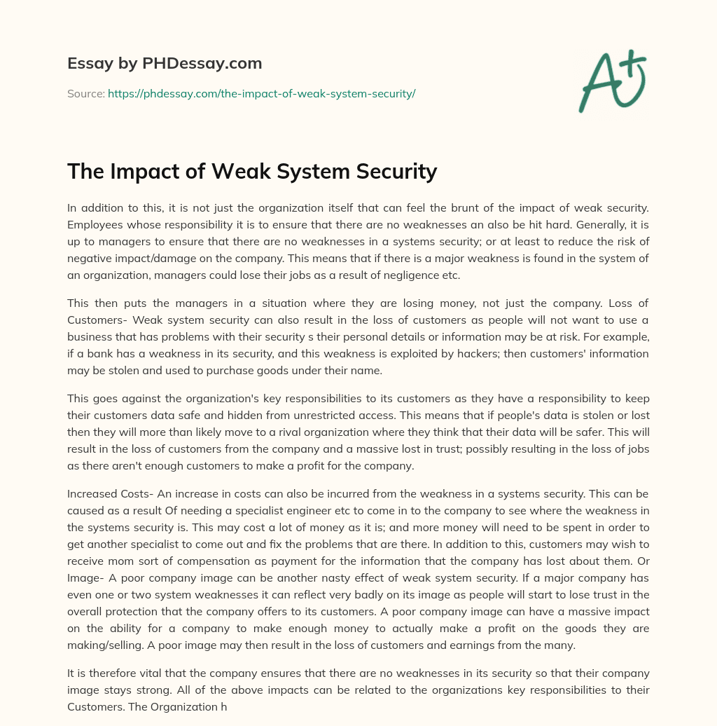 The Impact of Weak System Security (600 Words) - PHDessay.com