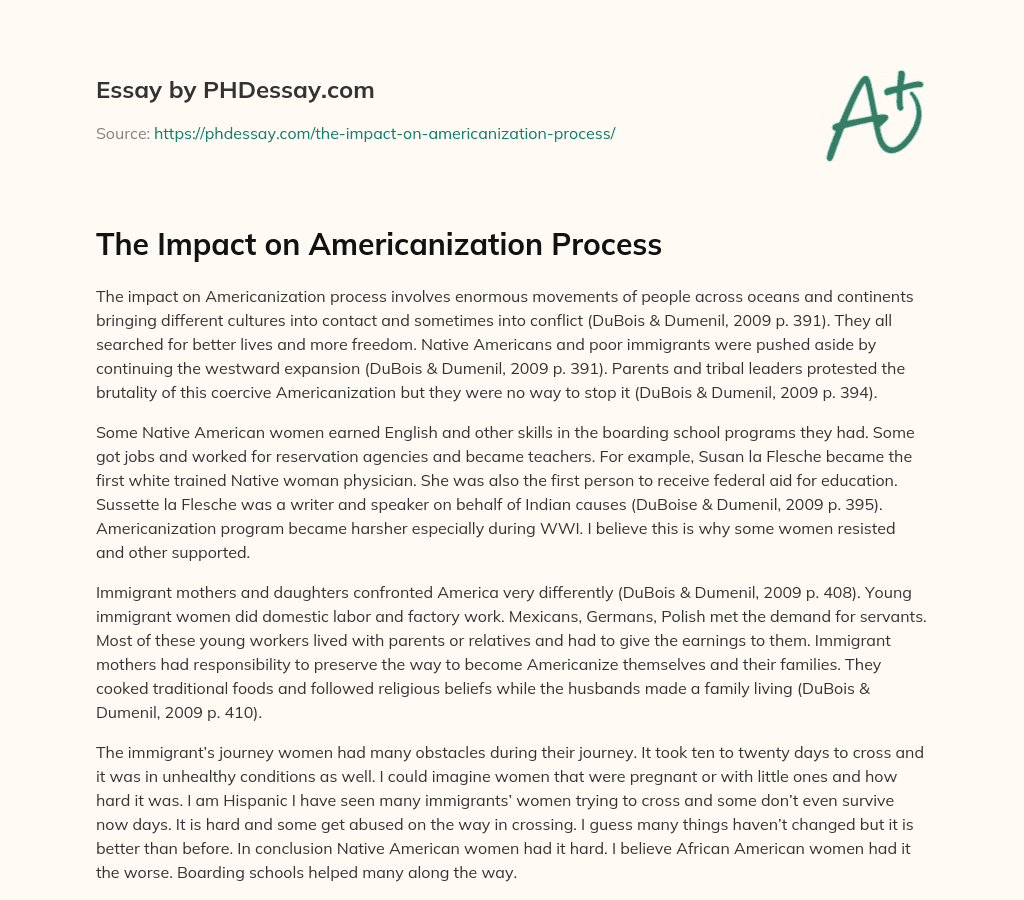 The Impact on Americanization Process (400 Words) - PHDessay.com