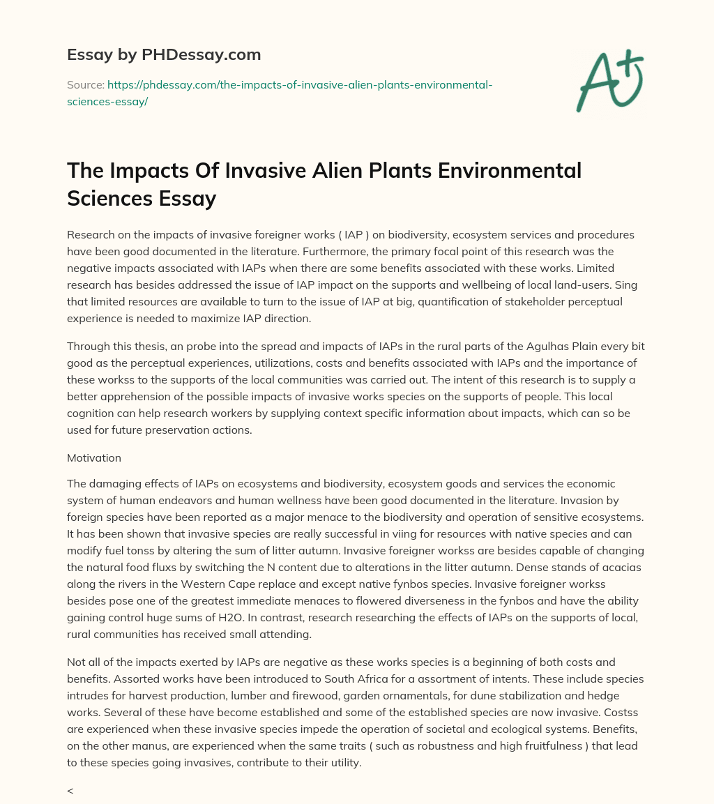 The Impacts Of Invasive Alien Plants Environmental Sciences Essay ...