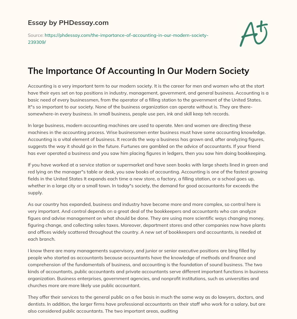 The Importance Of Accounting In Our Modern Society - PHDessay.com